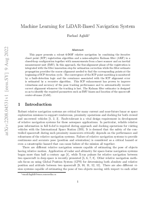 (PDF) Machine Learning for LiDAR-Based Navigation System | Farhad ...