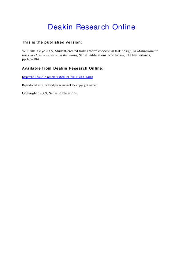 (PDF) Student-Created Tasks Inform Conceptual Task Design