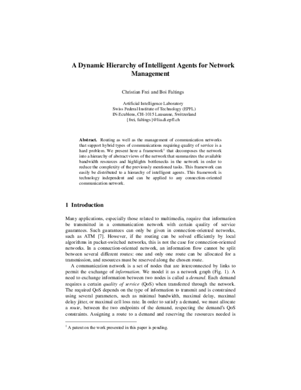 (PDF) A dynamic hierarchy of intelligent agents for network management ...