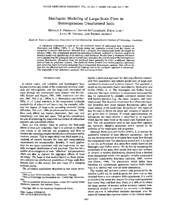(PDF) Stochastic modeling of large-scale flow in heterogeneous unsaturated soils