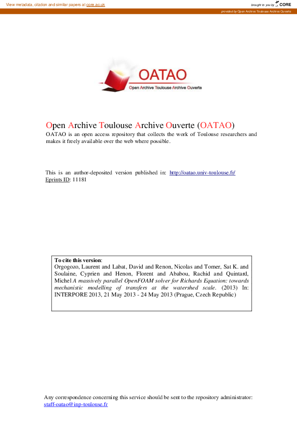 (PDF) A massively parallel OpenFOAM solver for Richards Equation ...