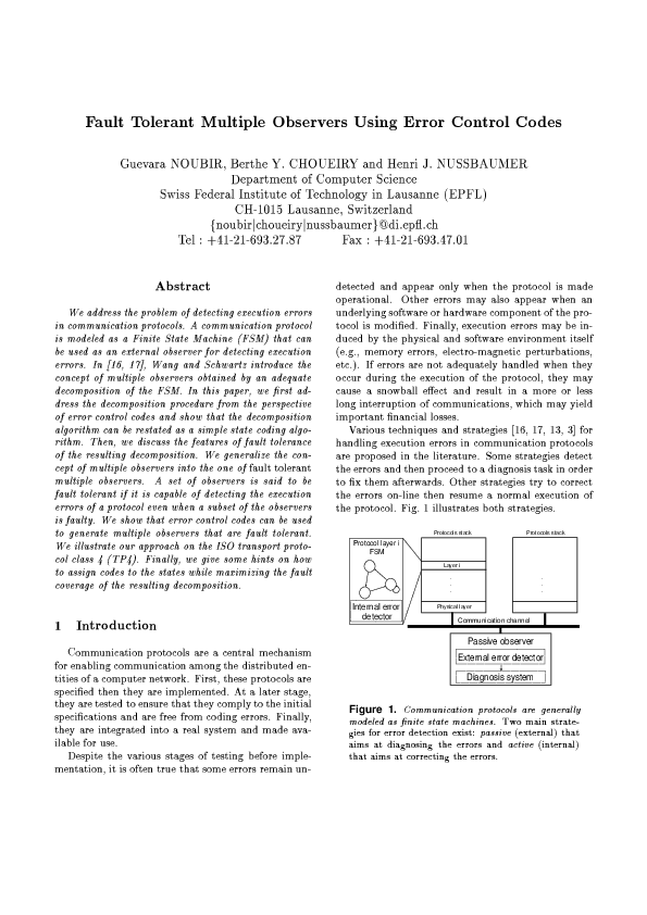 Pdf Fault Tolerant Multiple Observers Using Error Control Codes