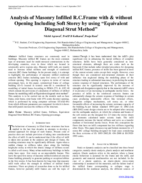 (PDF) Analysis of Masonry Infilled R.C.Frame with & without Opening Including Soft Storey by ...