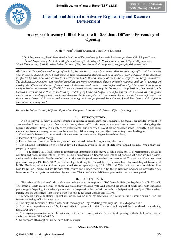 (PDF) Analysis of Masonry Infilled Frame with Different Percentage of ...