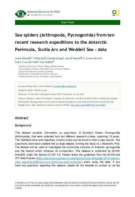 (PDF) Sea spiders (Arthropoda, Pycnogonida) from ten recent research ...
