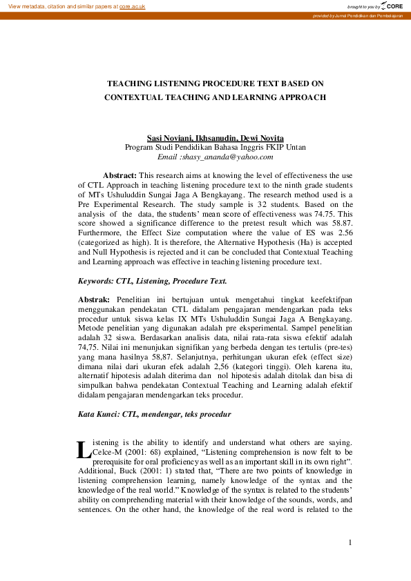 (PDF) Teaching Listening Procedure Text Based on Contextual Teaching ...