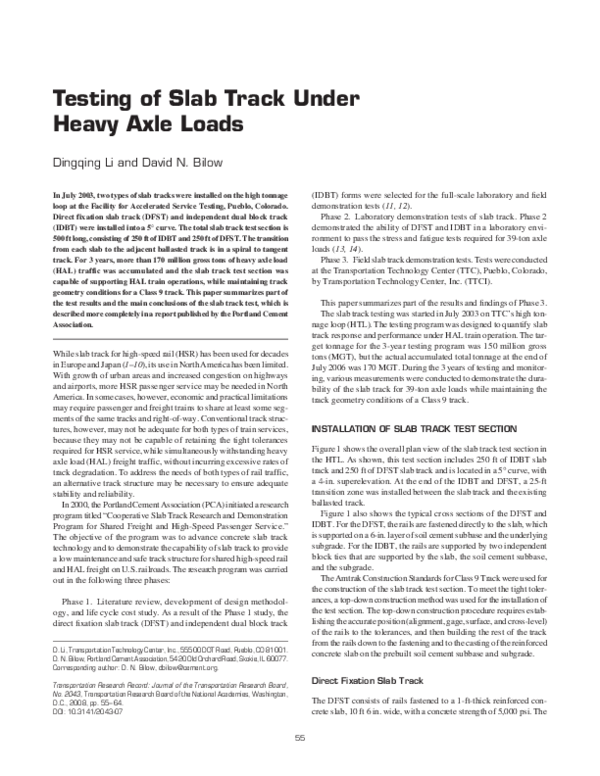 (PDF) Testing of Slab Track under Heavy Axle Loads