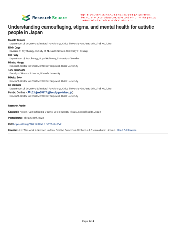 (PDF) Understanding camouflaging, stigma, and mental health for ...