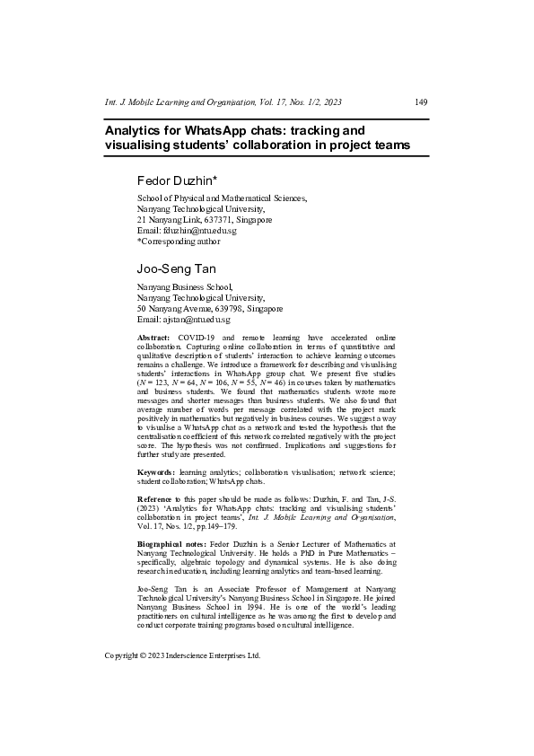 (PDF) Analytics for WhatsApp chats: tracking and visualising students ...