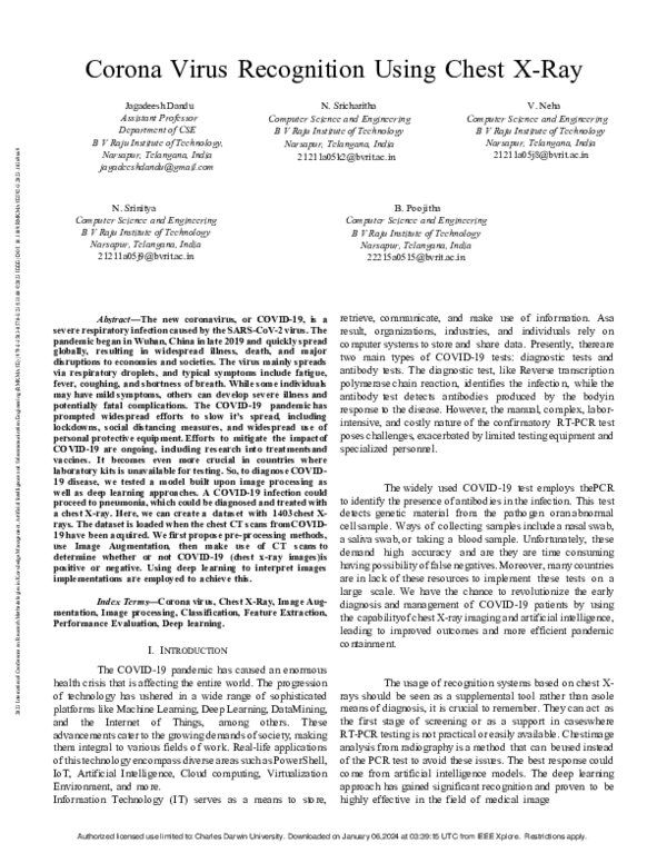 (PDF) Corona Virus Recognition Using Chest X-Ray