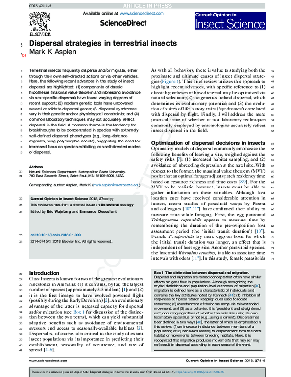 (PDF) Dispersal strategies in terrestrial insects