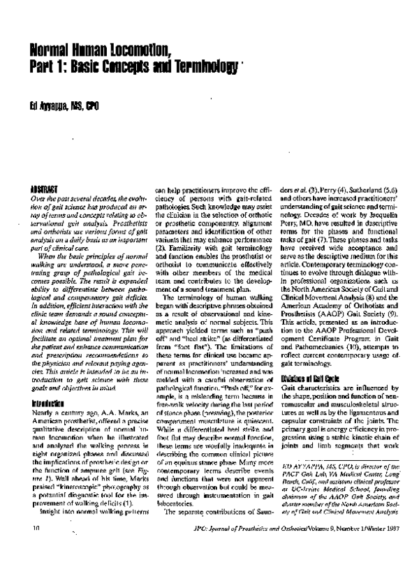 (PDF) Normal Human Locomotion, Part 1