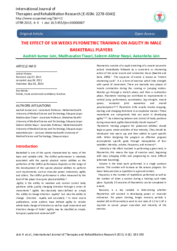 (PDF) The Effect of Six Weeks Plyometric Training on Agility in Male ...