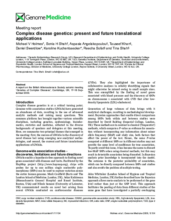 (PDF) Complex disease genetics: present and future translational ...