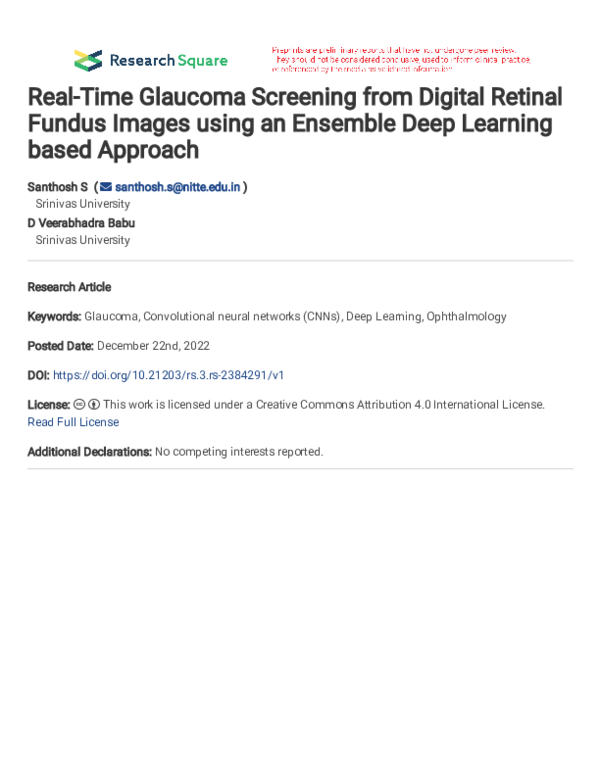 Pdf Real Time Glaucoma Screening From Digital Retinal Fundus Images Using An Ensemble Deep