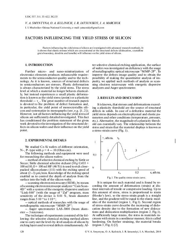 (PDF) Factors Influencing the Yield Stress of Silicon