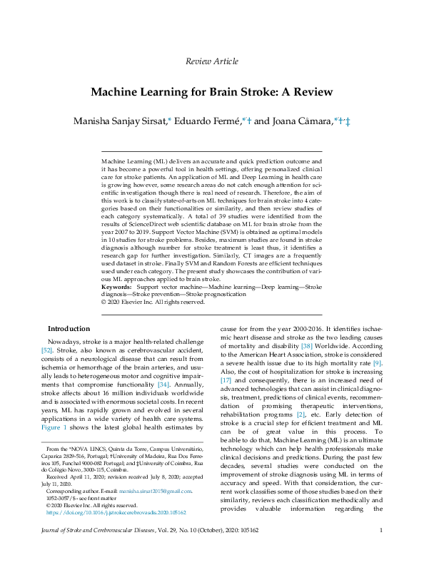 (PDF) Machine Learning for Brain Stroke: A Review | Niba Thangadurai - Academia.edu