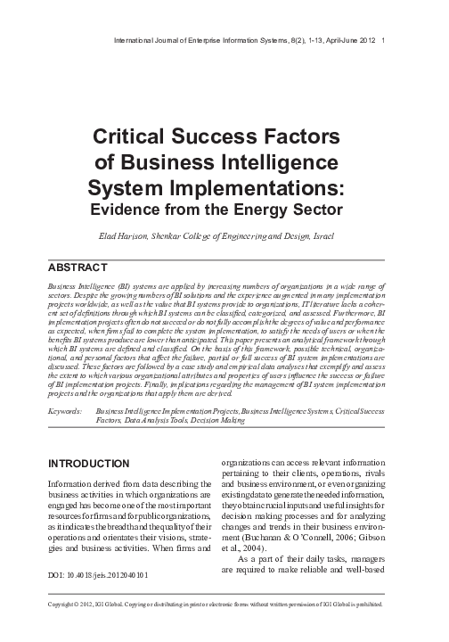(PDF) Critical Success Factors of Business Intelligence System Implementations
