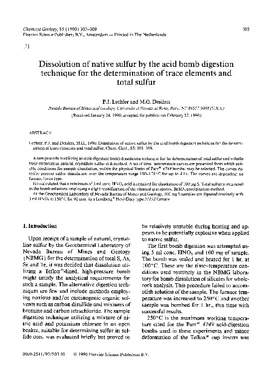 (PDF) Dissolution of native sulfur by the acid bomb digestion technique ...