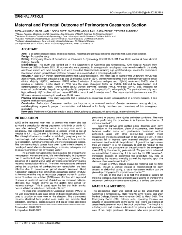 (PDF) Maternal and Perinatal Outcome of Perimortem Caesarean Section