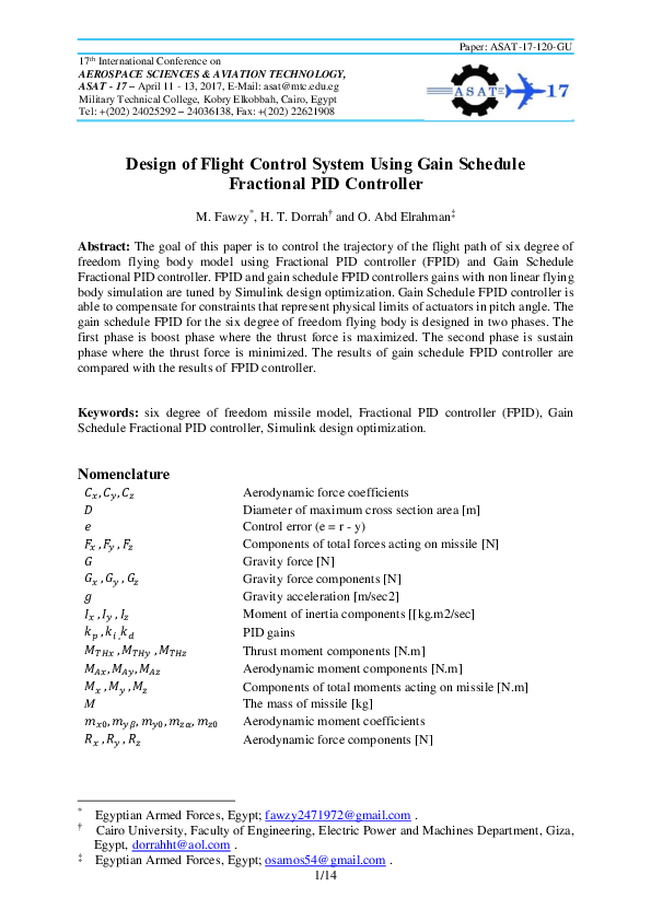 Pdf Design Of Flight Control System Using Gain Schedule Fractional