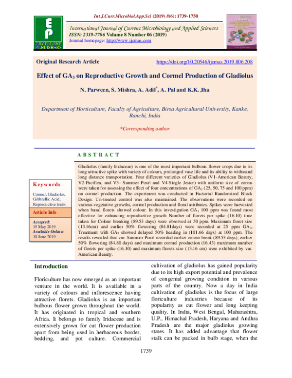 (PDF) Effect of GA3 on Reproductive Growth and Cormel Production of ...