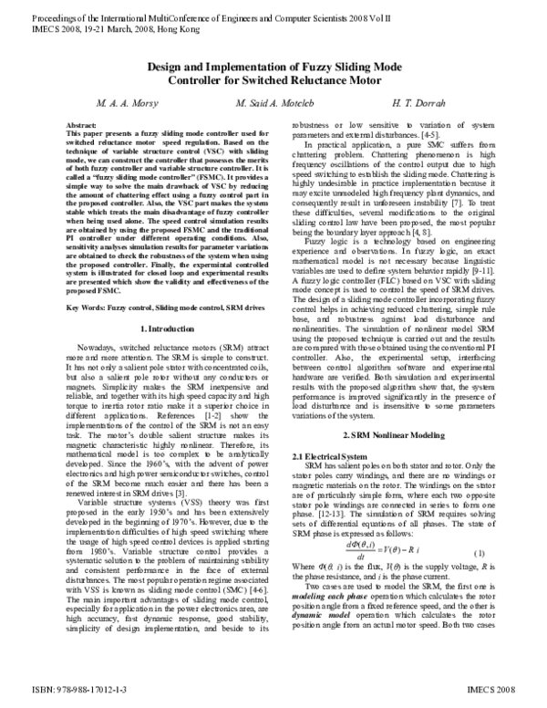 Pdf Design And Implementation Of Fuzzy Sliding Mode Controller For Switched Reluctance Motor