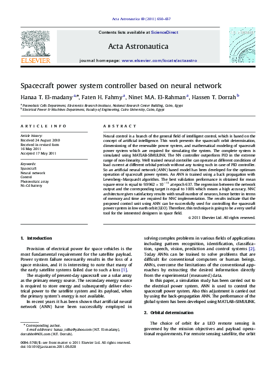 (PDF) Spacecraft power system controller based on neural network