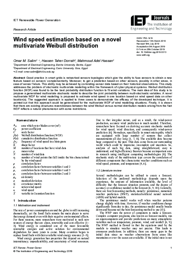 (PDF) Wind speed estimation based on a novel multivariate Weibull distribution