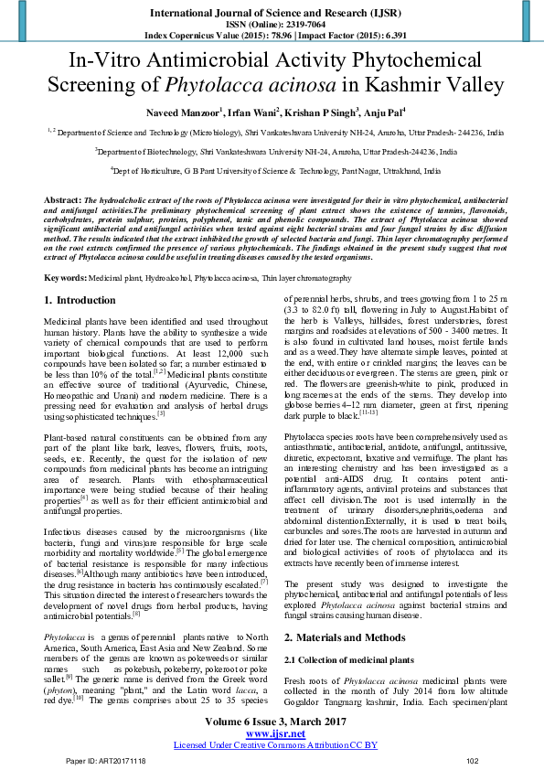 (PDF) In-Vitro Antimicrobial Activity Phytochemical Screening of Phytolacca acinosa in Kashmir ...