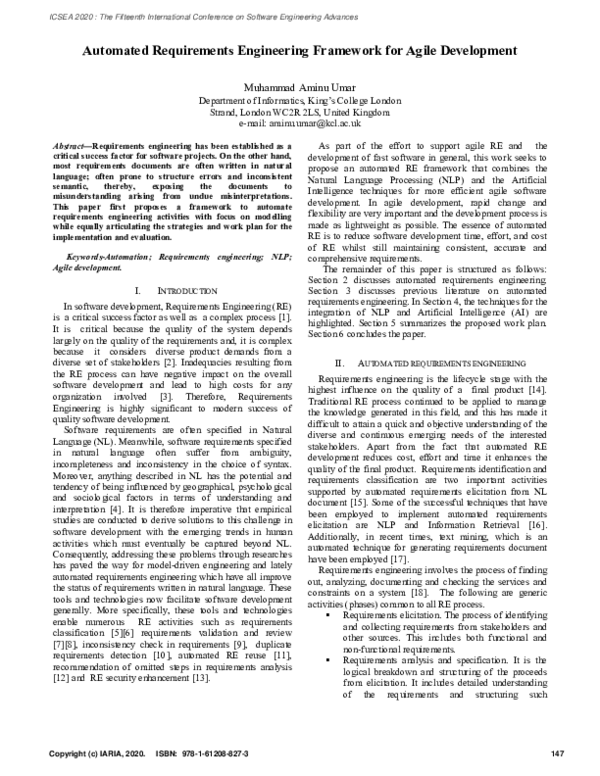 (PDF) Automated Requirements Engineering Framework for Agile Development