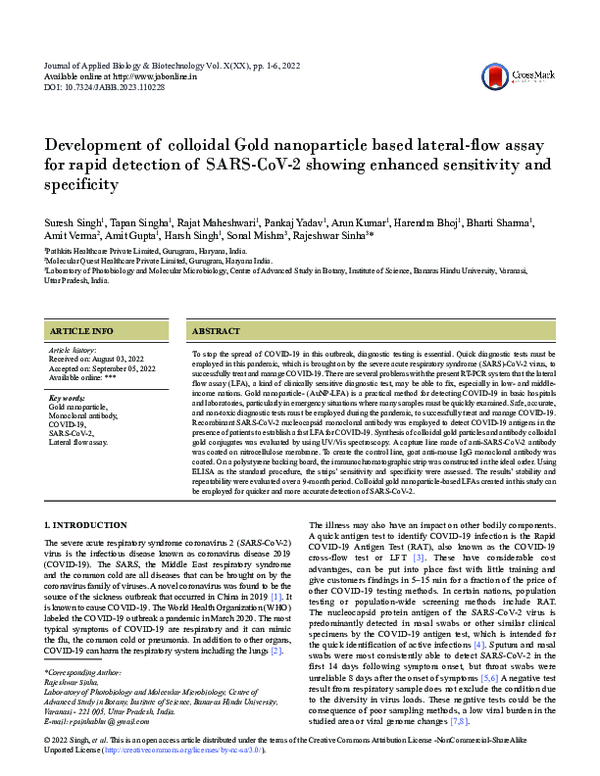 (PDF) Development of a colloidal Gold nanoparticle-based lateral-flow ...