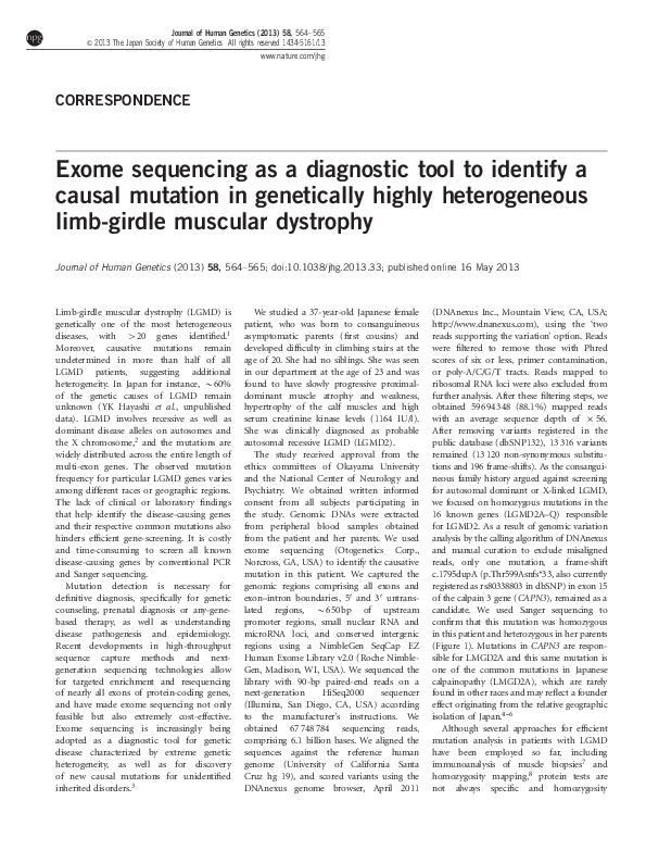 (PDF) Exome sequencing as a diagnostic tool to identify a causal mutation in genetically highly ...