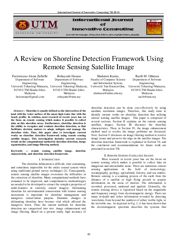 Pdf A Review On Shoreline Detection Framework Using Remote Sensing Satellite Image
