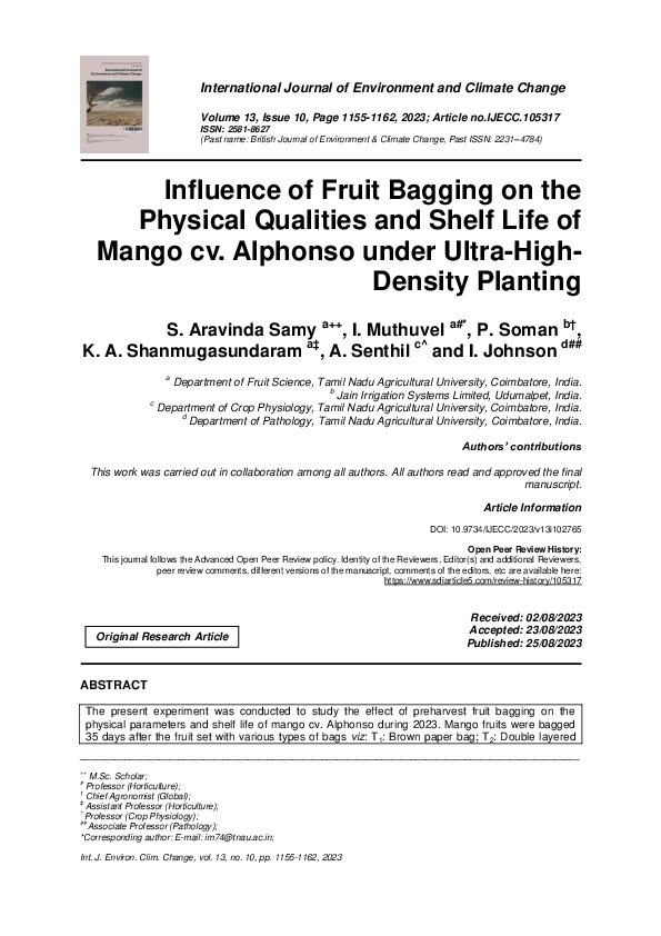 (PDF) Influence of Fruit Bagging on the Physical Qualities and Shelf ...