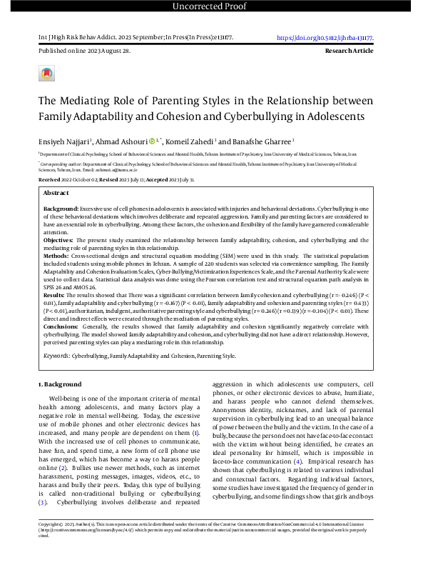 (PDF) The Mediating Role of Parenting Styles in the Relationship Between Family Adaptability and ...