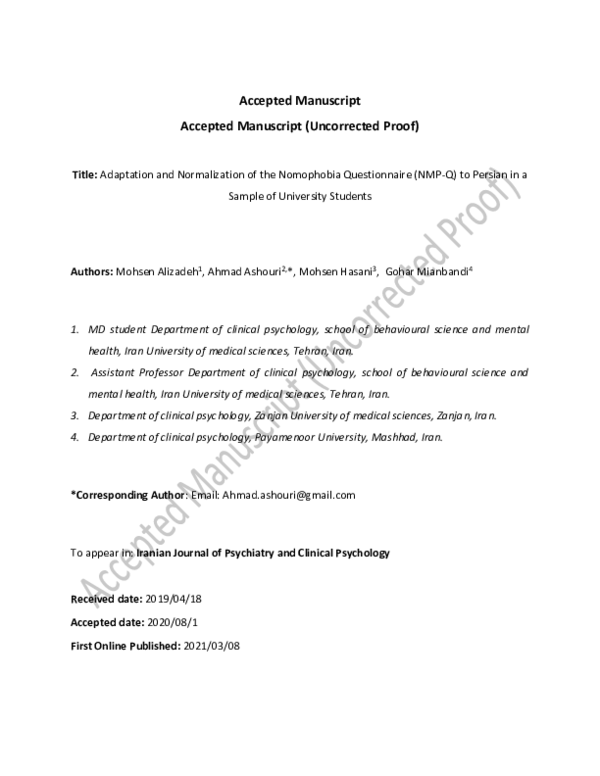 (PDF) Adaptation and Normalization of the Nomophobia Questionnaire (NMP ...