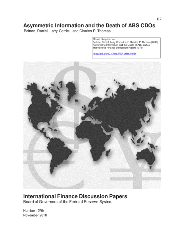 (PDF) Asymmetric Information and the Death of ABS CDOs