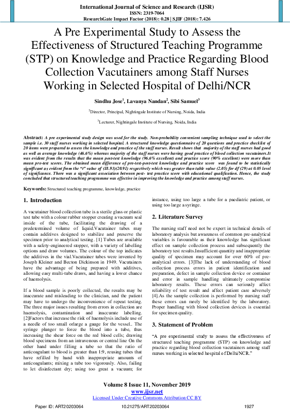 (PDF) A Pre Experimental Study to Assess the Effectiveness of Structured Teaching Programme (STP ...
