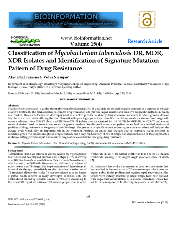 (PDF) Classification of Mycobacterium tuberculosis DR, MDR, XDR ...