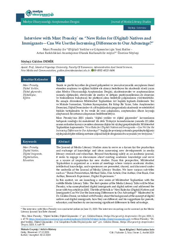 (PDF) Interview with Marc Prensky* on “New Roles for (Digital) Natives ...