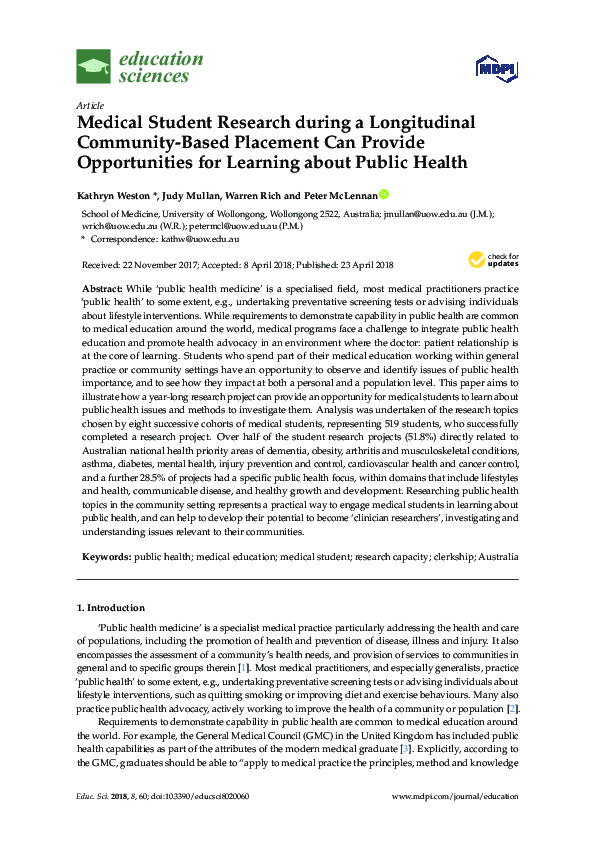 (PDF) Medical Student Research during a Longitudinal Community-Based ...