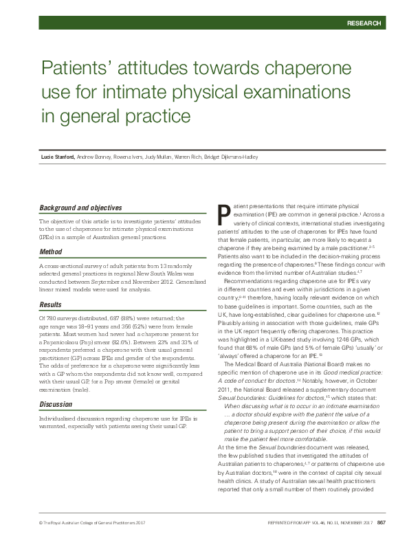 (PDF) Patients' attitudes towards chaperone use for intimate physical ...