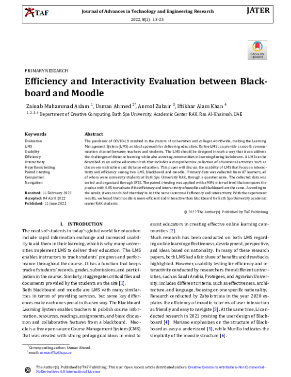 (PDF) Efficiency and Interactivity Evaluation between Blackboard and Moodle