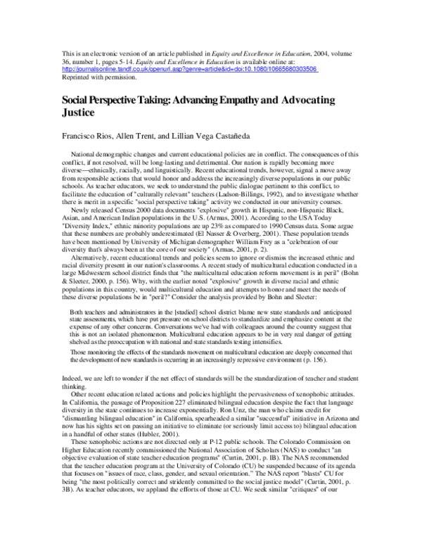(PDF) Social Perspective Taking: Advancing Empathy and Advocating Justice