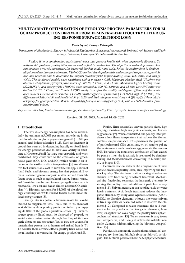 (PDF) Multivariate optimization of pyrolysis process parameters for biochar production