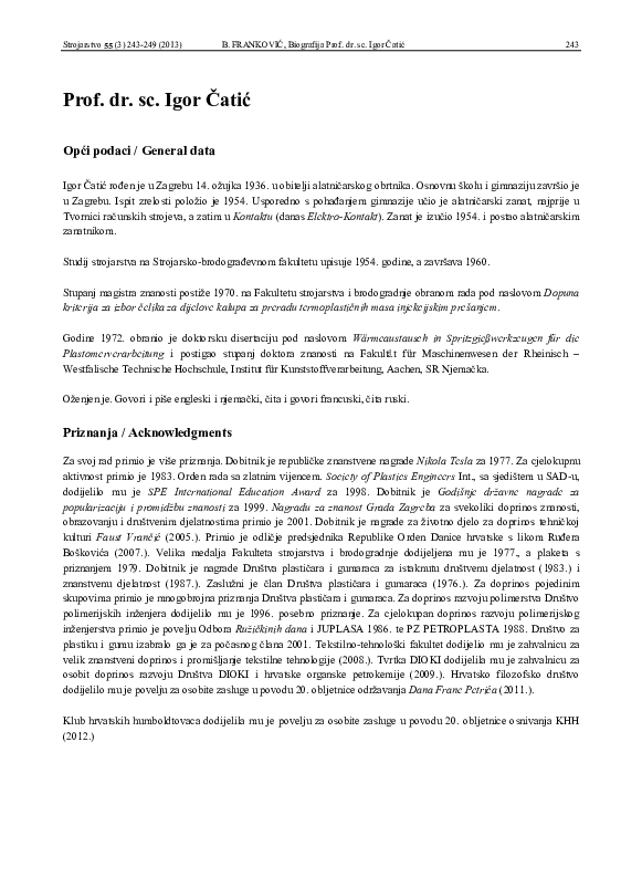 (PDF) Prof. dr. sc. Igor Čatić