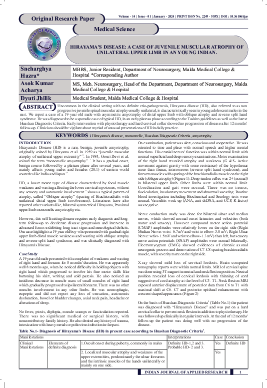 (PDF) HIRAYAMA'S DISEASE: A CASE OF JUVENILE MUSCULAR ATROPHY OF ...