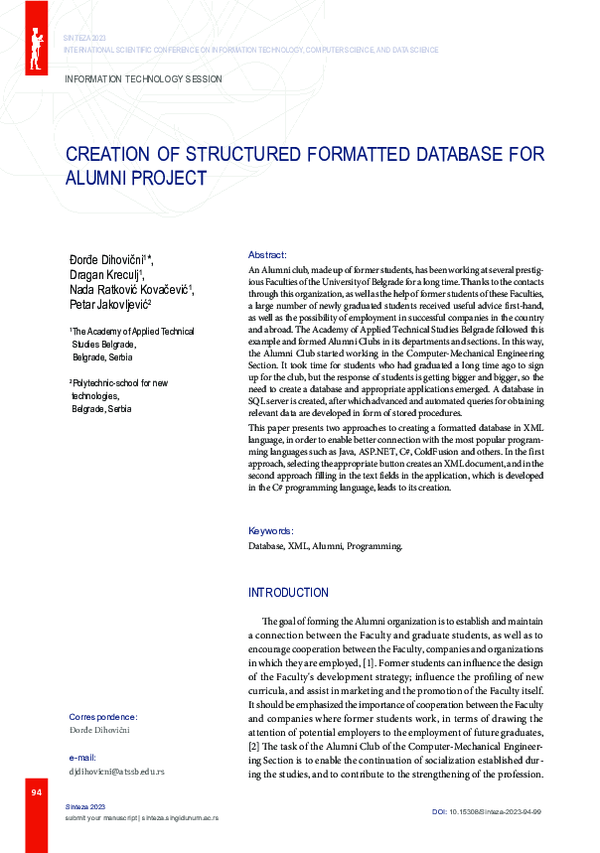 (PDF) Creation of Structured Formatted Database for Alumni Project