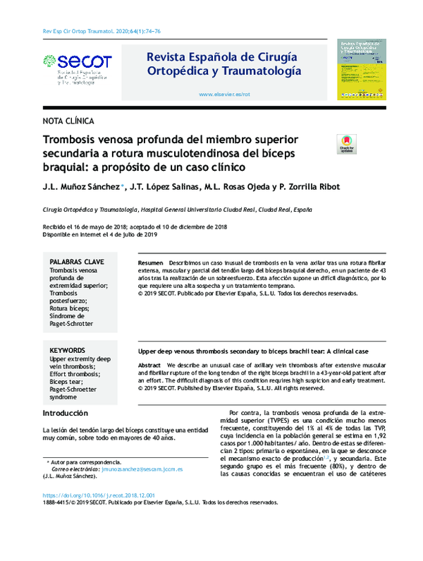 (PDF) Trombosis Venosa Profunda del Miembro Superior Síndrome de Paget ...